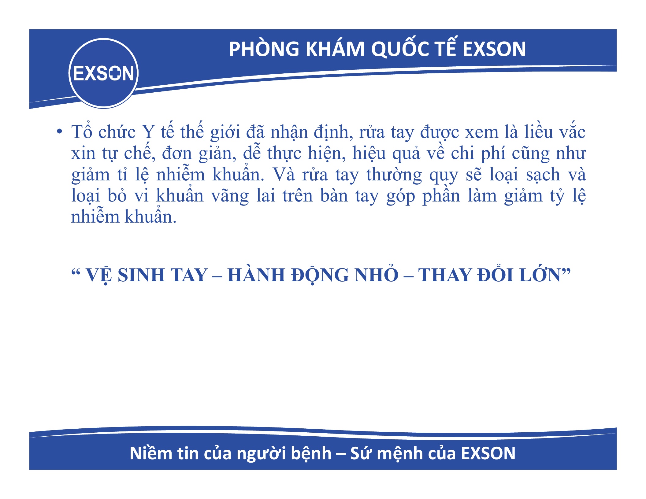RỬA TAY PHÒNG NGỪA NHIỄM KHUẨN. - PHÒNG KHÁM QUỐC TẾ EXSON